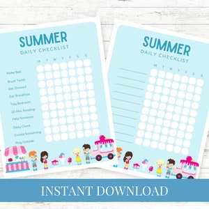 Kids Summer Daily Weekly Checklist Printable, Ice Cream Truck Stand ...