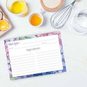 Printable Recipe Card - Hydrangea Flower Watercolor Recipe Card - Print ...