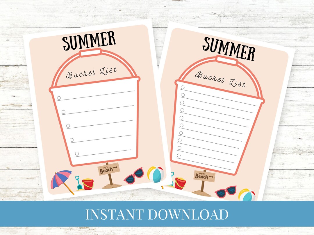 Kids Summer Bucket List Printable, Coral Beach Banner, Printable Bucket ...