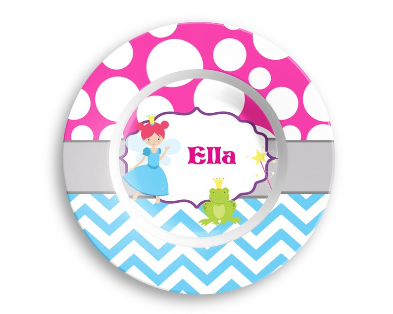 Fairy Princess Personalized Plate – Pink Polka Dot Blue Chevron ...