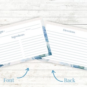 Printable Recipe Card - Blue Hydrangea Watercolor Recipe Card - Print ...
