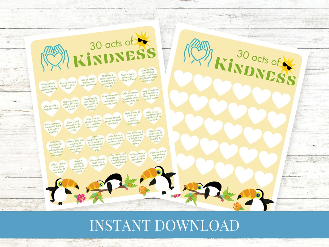 Kids Summer 30 Acts of Kindness Printable, Hello Summer Toucans ...