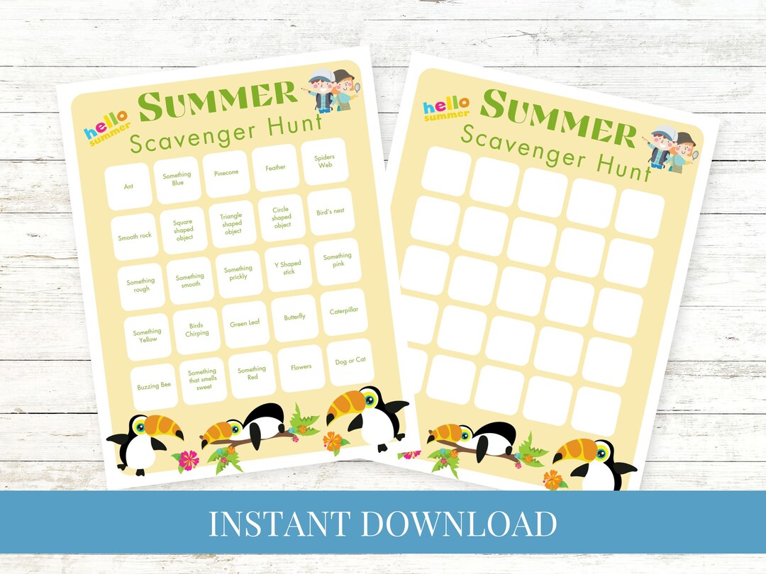 Kids Summer Scavenger Hunt Printable, Hello Summer Toucans, Printable ...