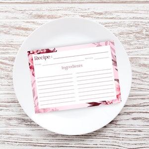 Printable Recipe Card - Pink Watercolor Floral Recipe Card - Print at ...