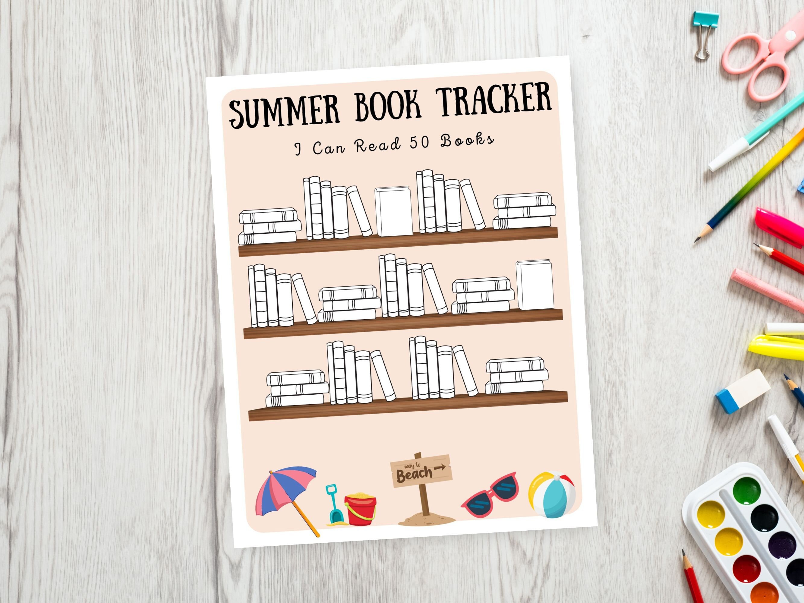 Kids Summer Book Tracker Printable, Coral Beach Banner, Printable Book ...