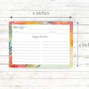 Printable Recipe Card - Orange Pink Floral Watercolor Recipe Card ...