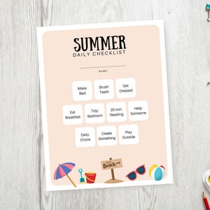 Kids Summer Daily Checklist Printable, Coral Beach Banner, Printable ...