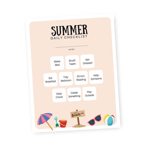 Kids Summer Daily Checklist Printable, Coral Beach Banner, Printable ...