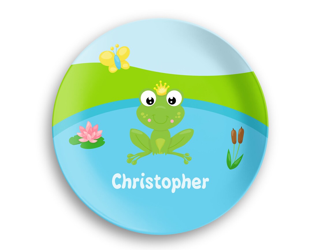Frog Plate – Frog Lily Pad Blue Pond Butterfly, Personalized Plate for ...