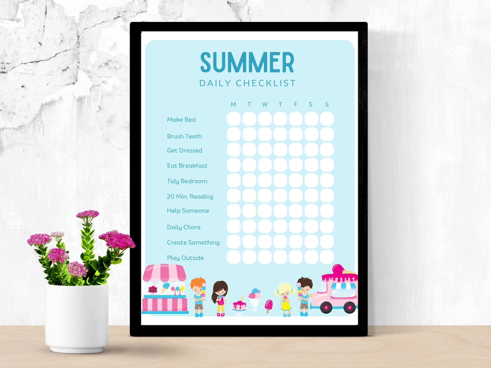 Kids Summer Daily Weekly Checklist Printable, Ice Cream Truck Stand ...