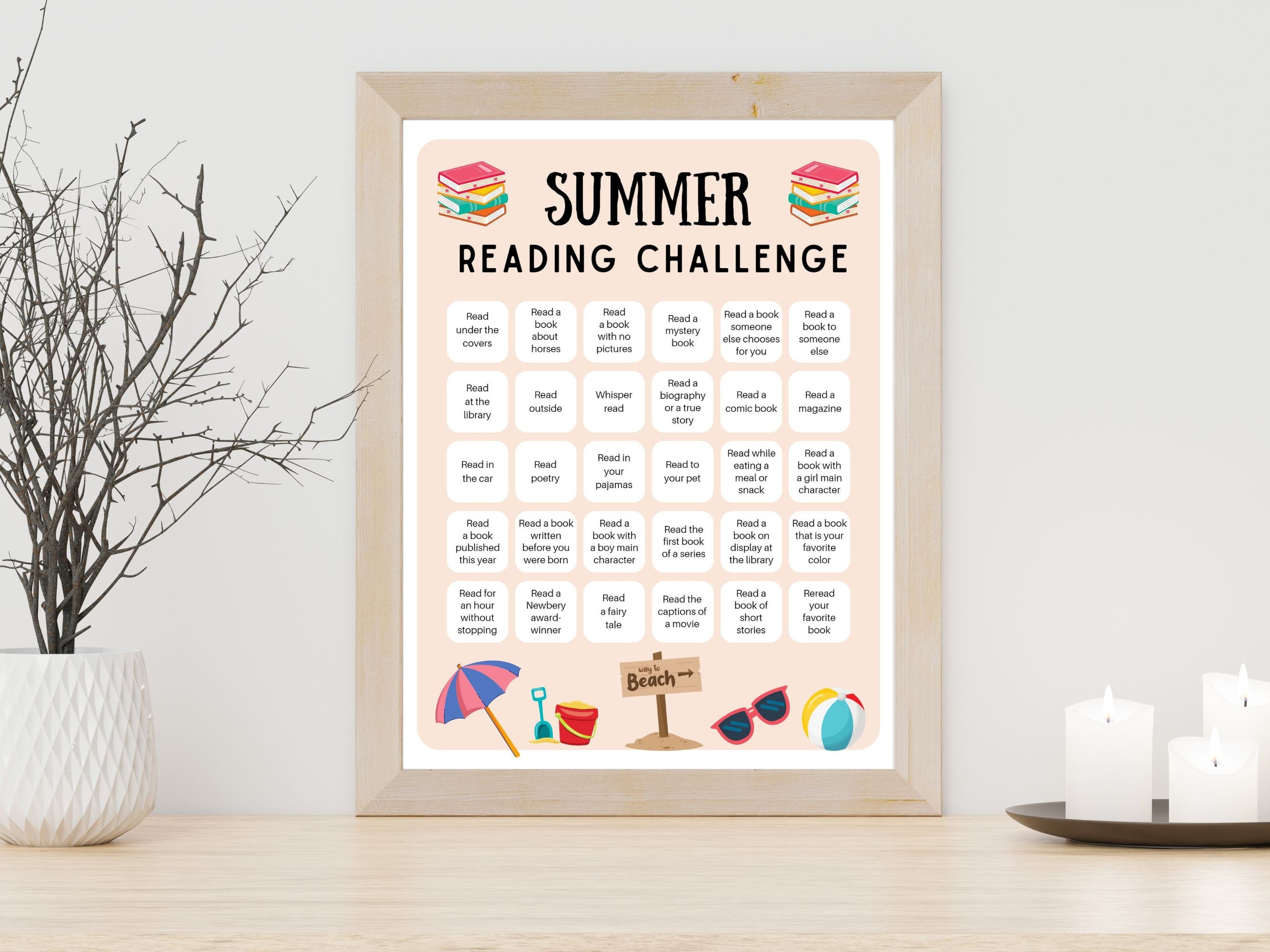 Kids Summer Reading Challenge Printable, Coral Beach Banner, Printable ...