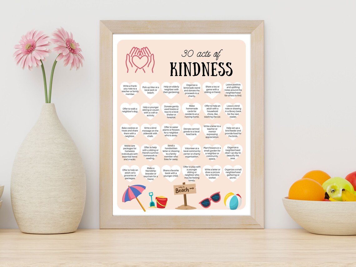Kids Summer 30 Acts of Kindness Printable, Coral Beach Banner ...