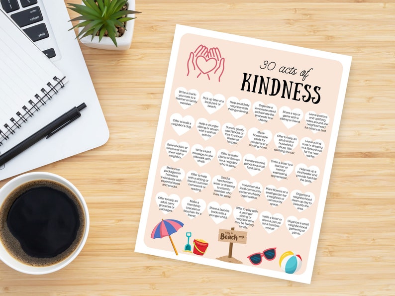 Kids Summer 30 Acts of Kindness Printable, Coral Beach Banner ...