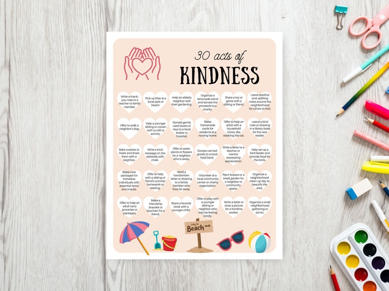 Kids Summer 30 Acts of Kindness Printable, Coral Beach Banner ...