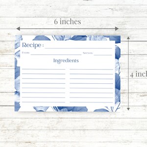 Printable Recipe Card - Blue Flowers Floral Watercolor Recipe Card ...