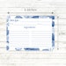 Printable Recipe Card Blue Flowers Floral Watercolor Recipe Card Print ...