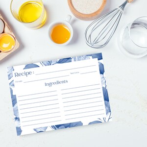 Printable Recipe Card - Blue Flowers Floral Watercolor Recipe Card ...