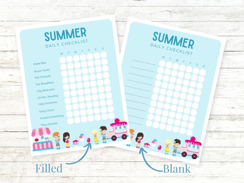 Kids Summer Daily Weekly Checklist Printable, Ice Cream Truck Stand ...