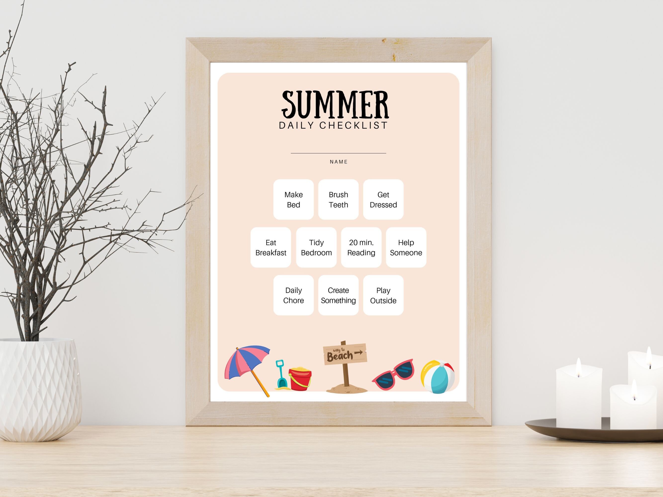 Kids Summer Daily Checklist Printable, Coral Beach Banner, Printable ...