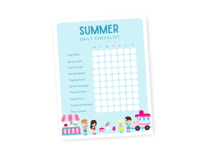 Kids Summer Daily Weekly Checklist Printable, Ice Cream Truck Stand ...