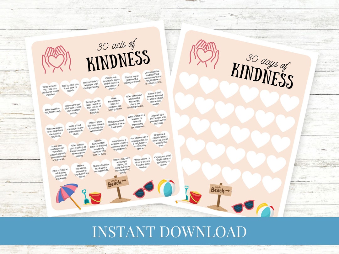 Kids Summer 30 Acts of Kindness Printable, Coral Beach Banner ...
