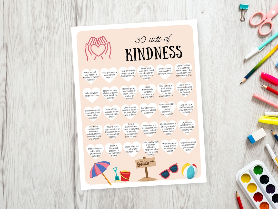 Kids Summer 30 Acts of Kindness Printable, Coral Beach Banner ...