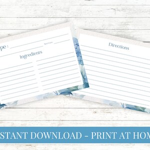 Printable Recipe Card - Blue Hydrangea Watercolor Recipe Card - Print ...
