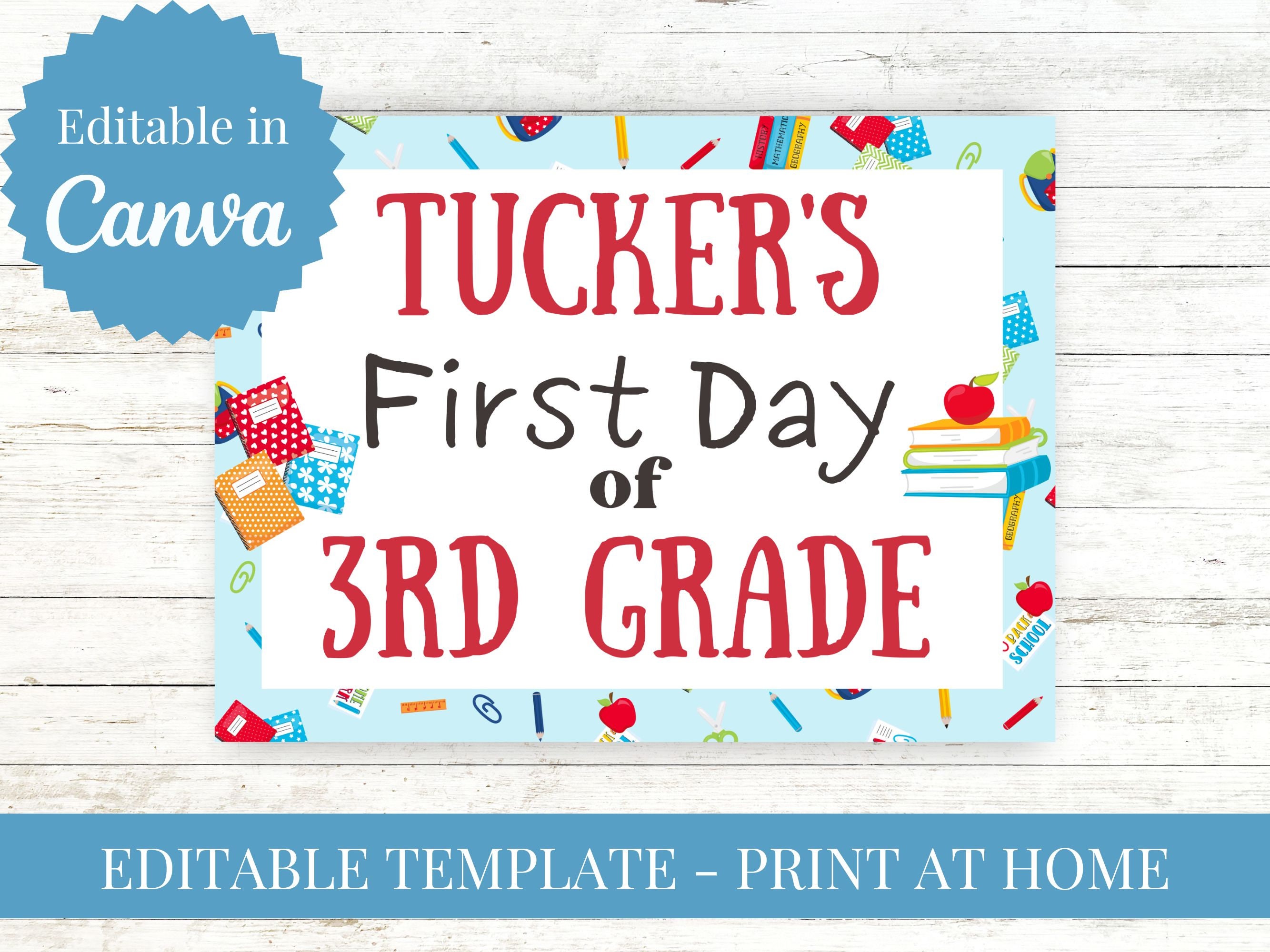 Editable First Day of School Sign- 1st Day of School Printable, Blue ...