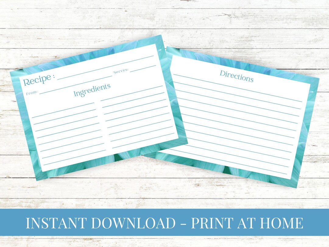 Printable Recipe Card - Potter Blue Flower Bloom Recipe Card Printable ...