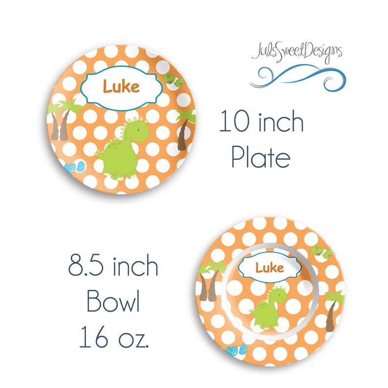 Dino Personalized Plate Dino Dinosaur Orange Polka Dot 10 - Etsy
