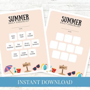 Kids Summer Daily Checklist Printable, Coral Beach Banner, Printable ...