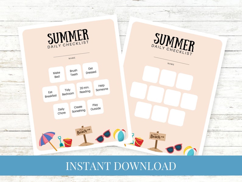 Kids Summer Daily Checklist Printable, Coral Beach Banner, Printable ...