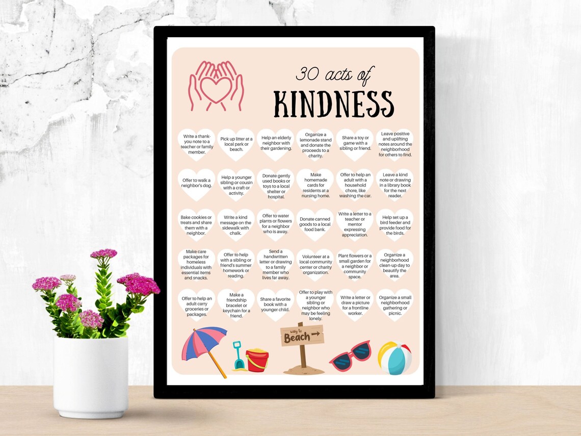 Kids Summer 30 Acts of Kindness Printable, Coral Beach Banner ...