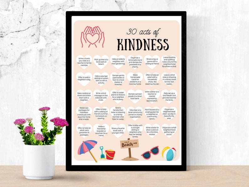 Kids Summer 30 Acts of Kindness Printable, Coral Beach Banner ...