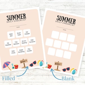 Kids Summer Daily Checklist Printable, Coral Beach Banner, Printable ...