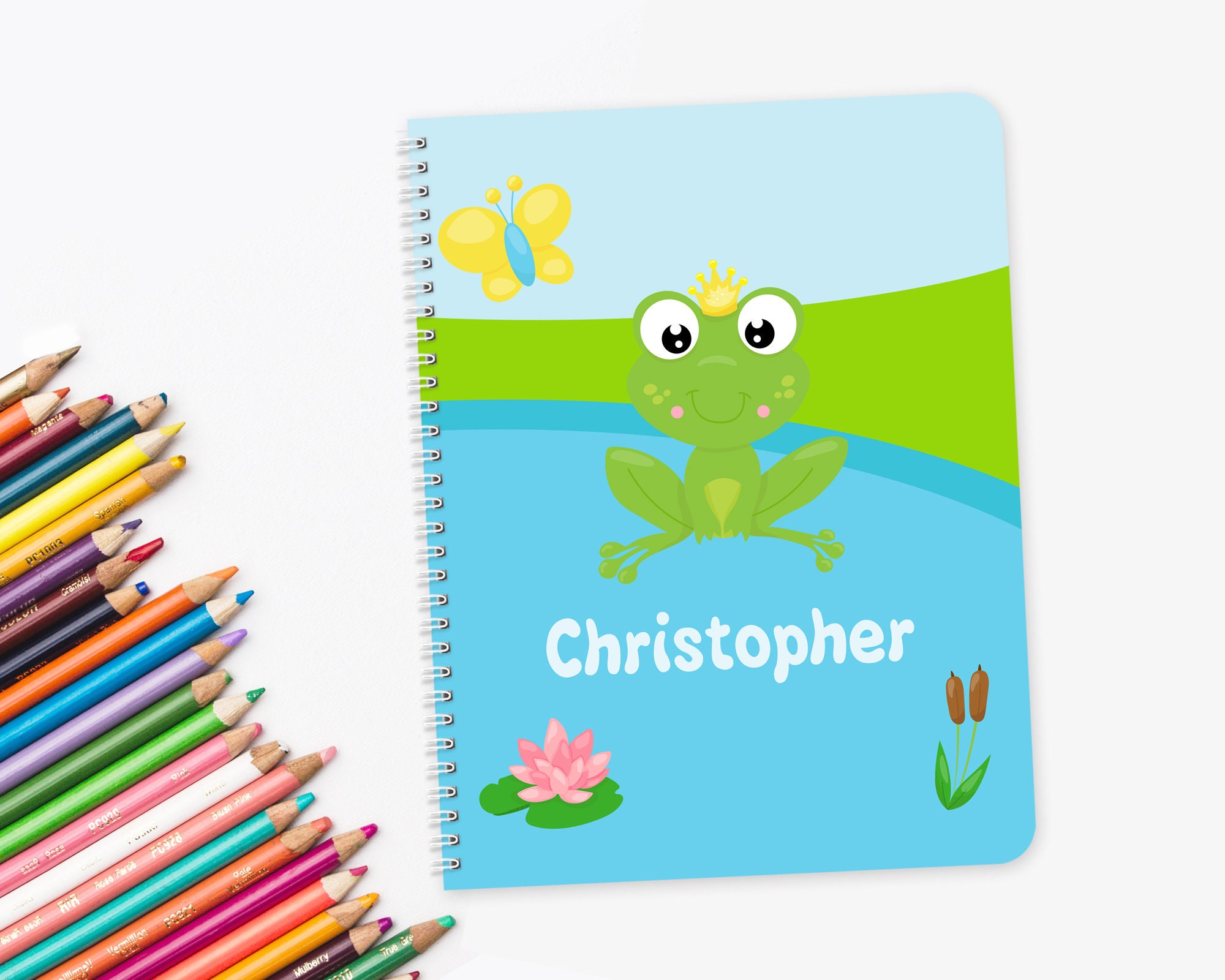 Frog Notebook Frog Lily Pad Blue Pond Butterfly Cuaderno - Etsy España