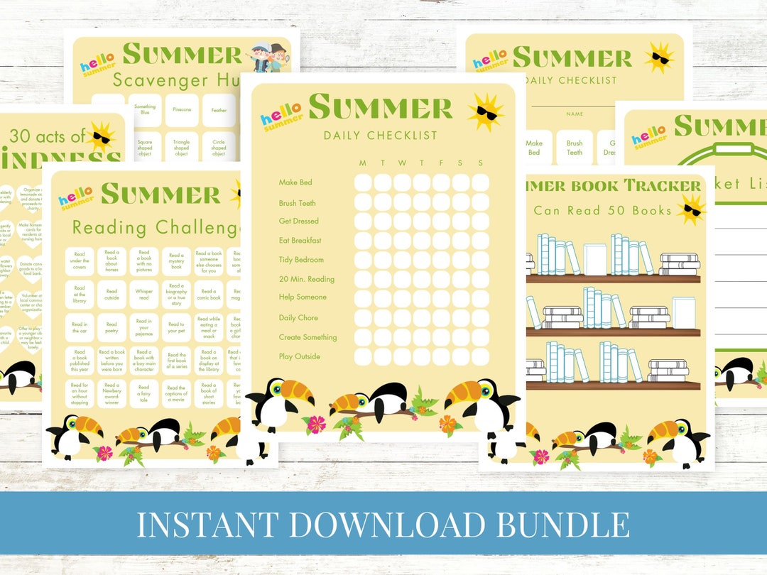 Kids Summer Checklist Activities Bundle Printable, Hello Summer Toucans ...