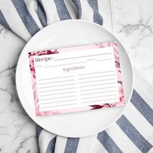 Printable Recipe Card - Pink Watercolor Floral Recipe Card - Print at ...