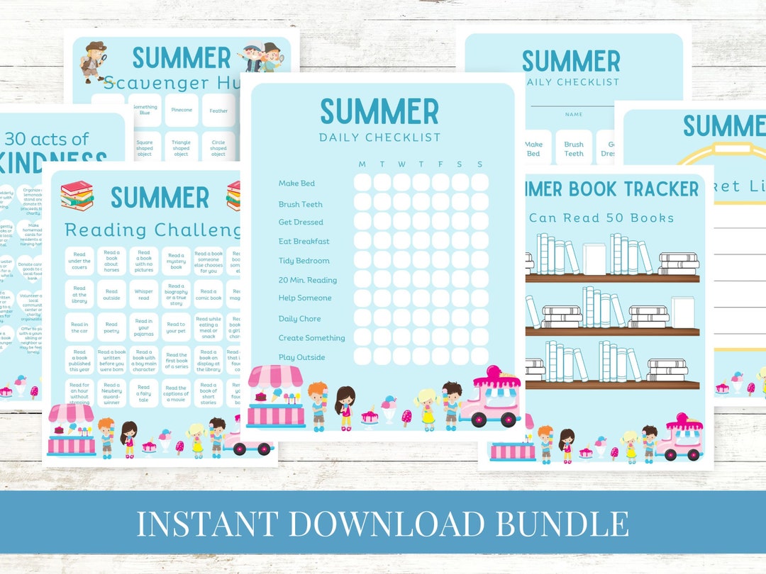 Kids Summer Checklist Activities Bundle Printable, Ice Cream Truck ...