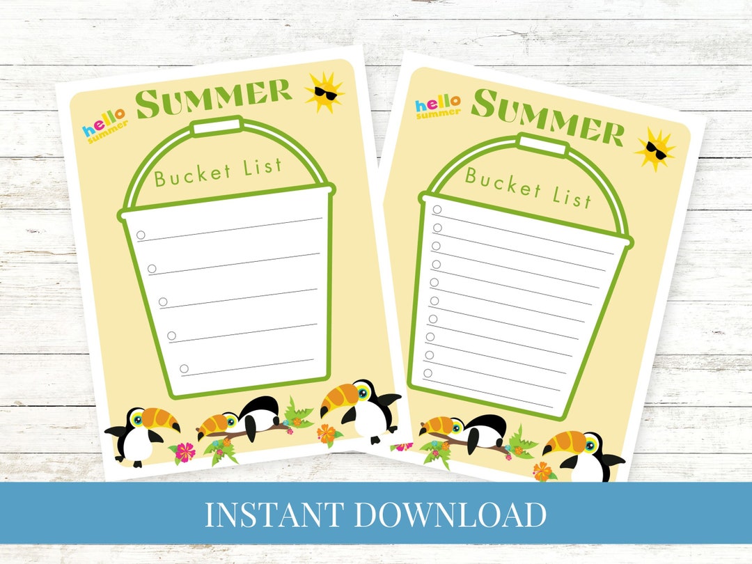 Kids Summer Bucket List Printable, Hello Summer Toucans, Printable ...