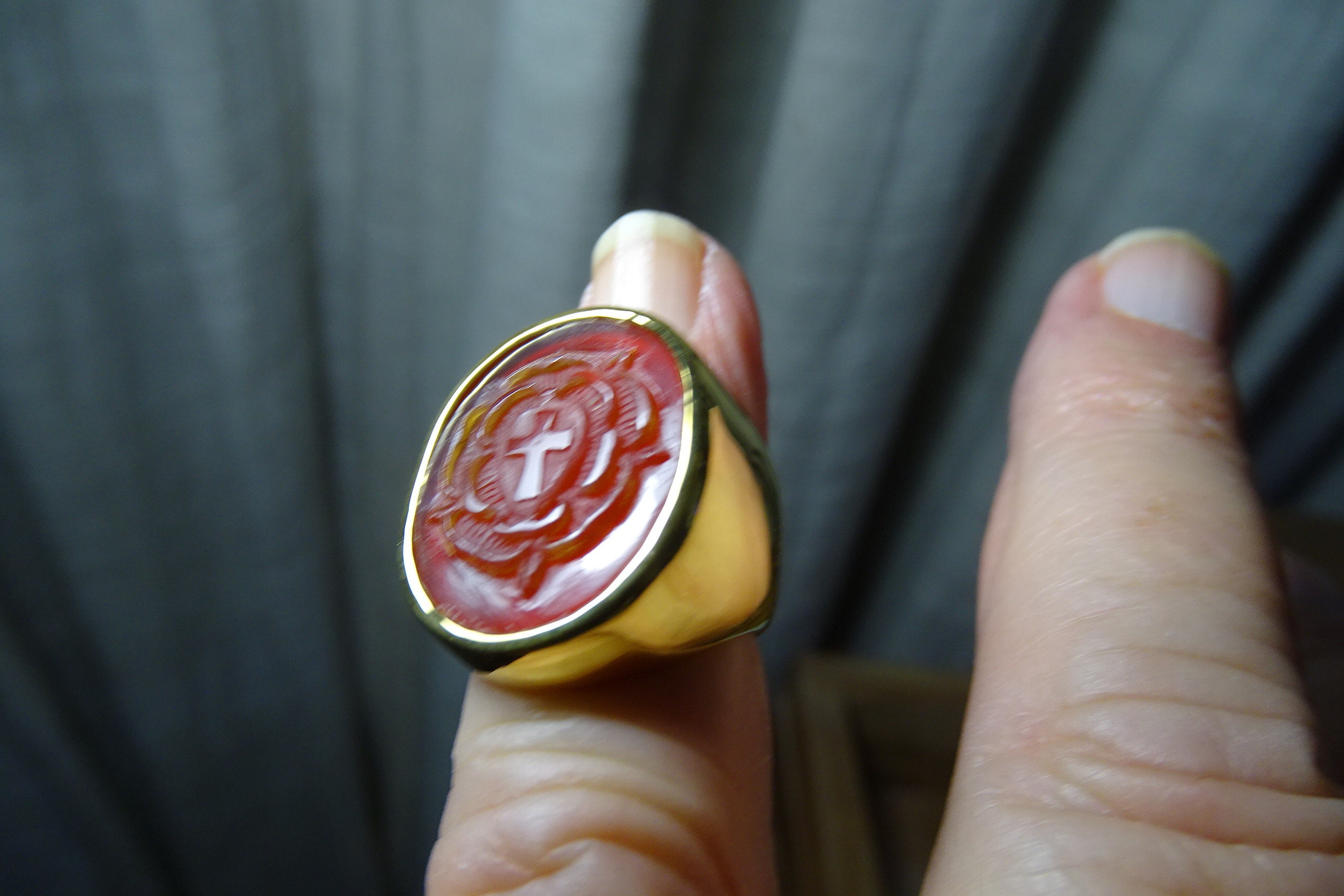 Rosicrucian Ring Red Agate Hand Engraved 18 K Gold Plated | Etsy