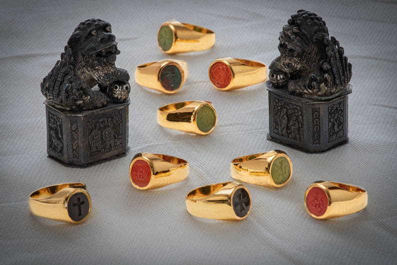 Rosicrucian Ring Red Agate 18k gold Plated Sterling Silver 925 | Etsy