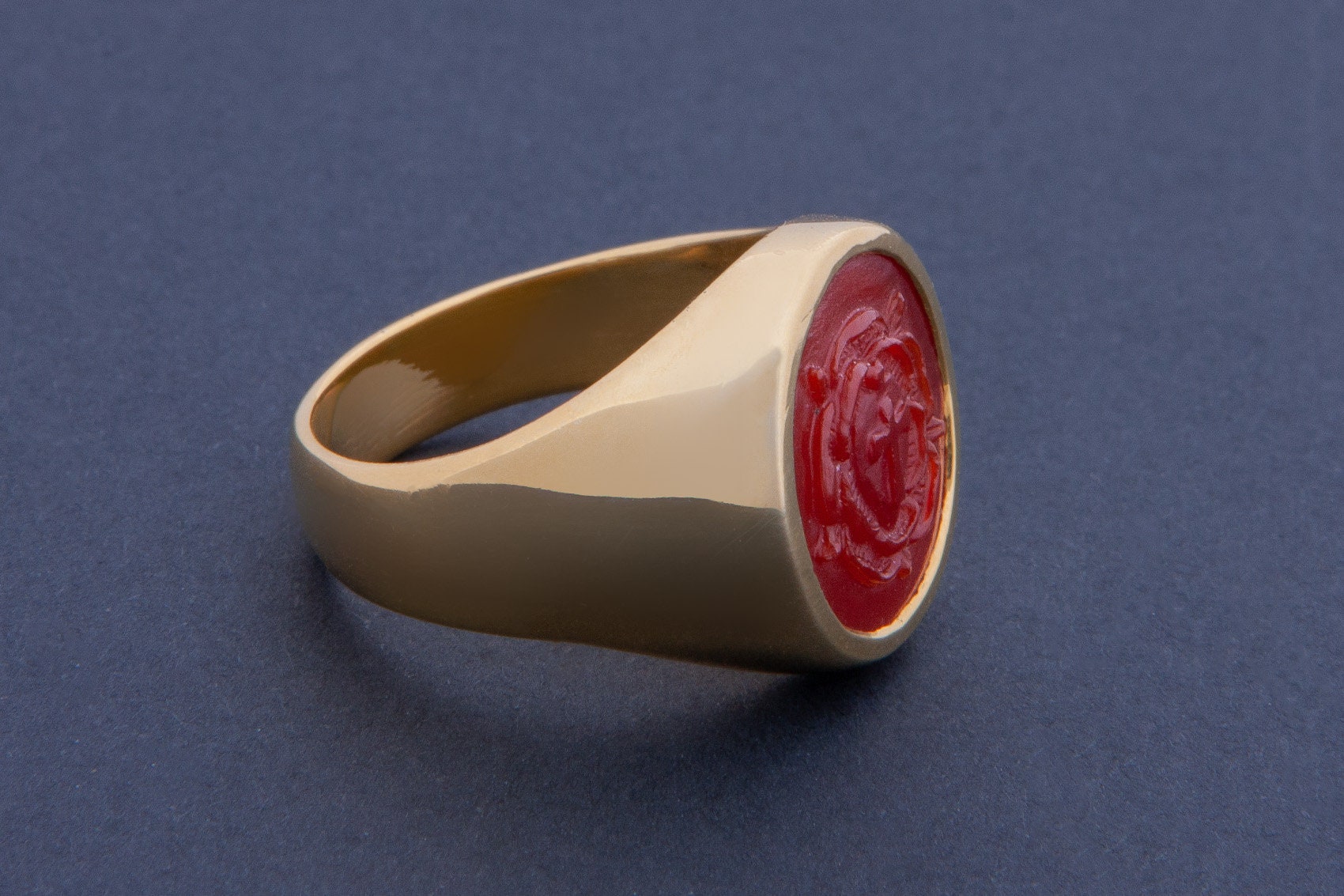 Rosicrucian Ring Red Agate Hand Engraved 18 K Gold Plated | Etsy