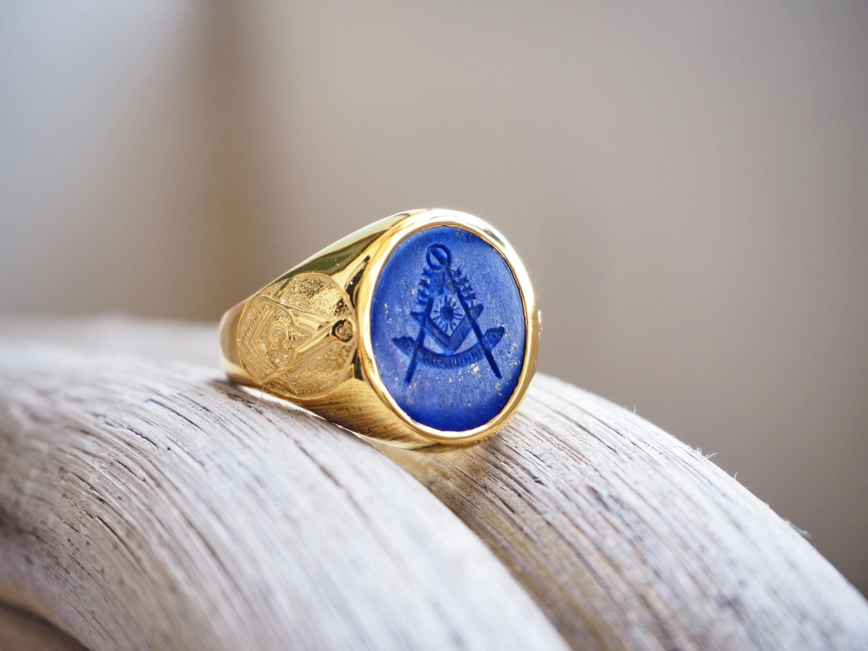 Masonic Past Masters Ring Lapis Genuine Gemstone Handmade Gold | Etsy