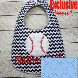 Baseball Bats Bib and Burp Cloth With Baseball Applique – in the Hoop ...