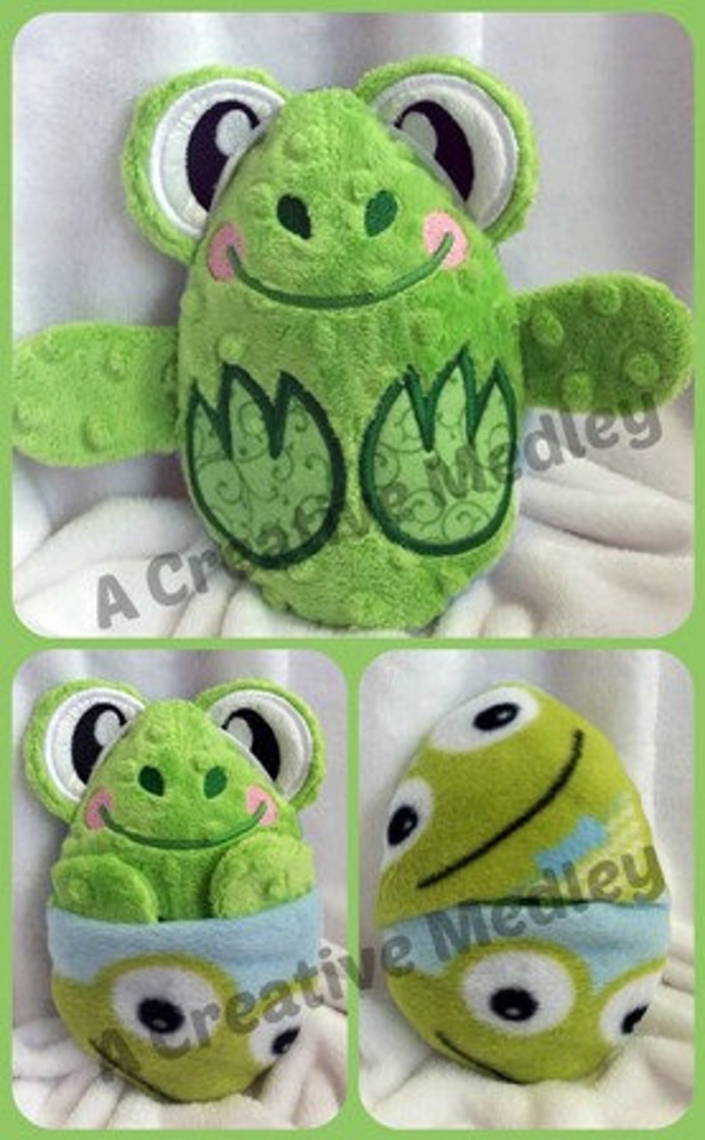 Peekaboo Frog in the Hoop Stuffed Softie - Reversible Folds Into an Egg ...