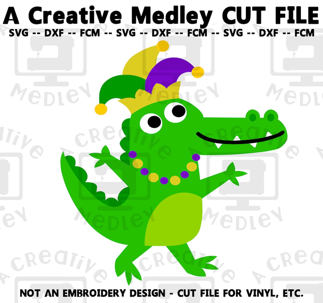 Mardi Gras Alligator With Beads - Cut File - SVG - FCM - DXF for Vinyl ...