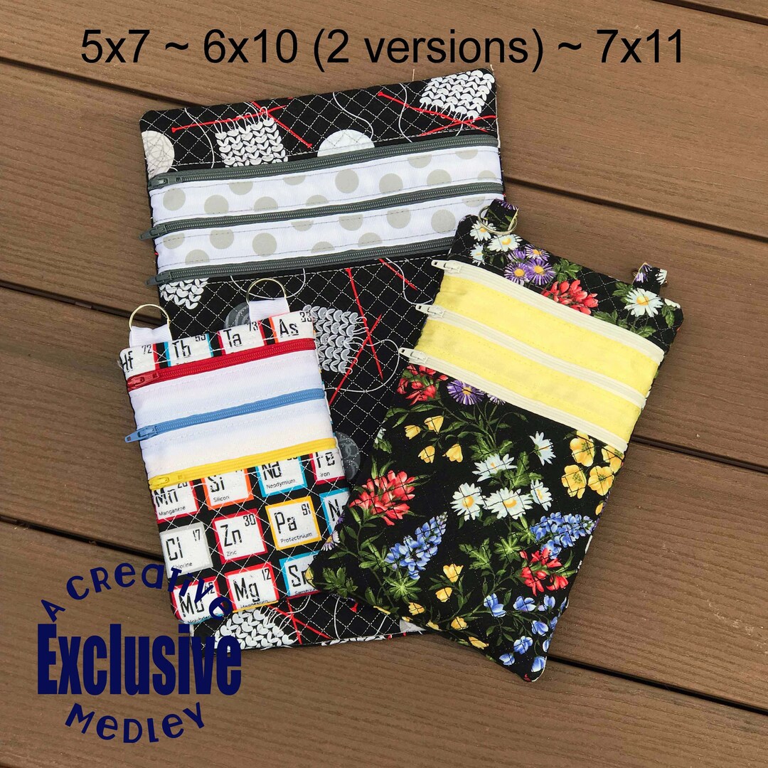 In the Hoop (ITH) Zipper Bag With 3 Zippers for 5x7, 6x10 (2 Versions ...