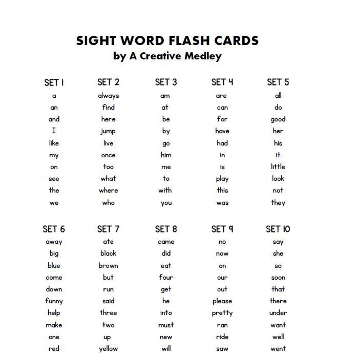 ITH Sight Words 110 Dolch Word Set 220 Files Total | Etsy