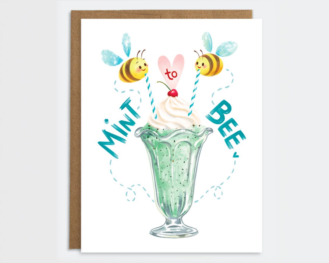 Mint to Bee Cute Valentine Card Bee Card Meant to Be - Etsy